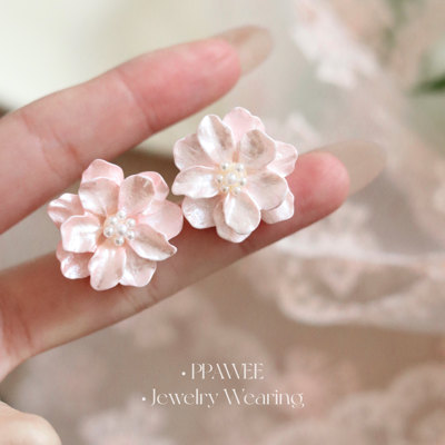 粉山茶|独特2026新款花朵耳环春夏气质粉色耳饰女高级感珍珠耳钉