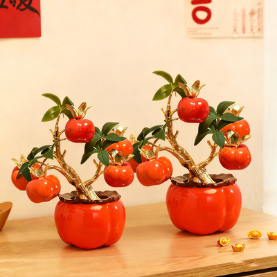 新年柿柿如意摆件2026马年春节