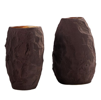 深褐色陶瓷哈拉大凹凸土墙面花瓶插花摆件欧式客厅样板房展厅饰品