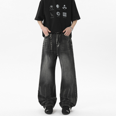 ZMOGEE潮牌牛仔裤男春季美式高街重工水洗阔腿裤子宽松直筒休闲裤