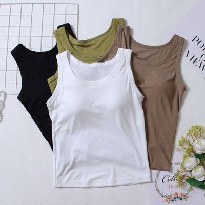 莱赛尔固定胸垫纯色内搭打底衫 超弹小上衣女背心 俏璐娜15822-1