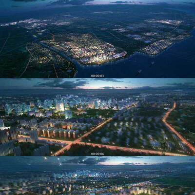 494三维建筑漫游城市鸟瞰震撼大气城市夜景烟花 3D动画城市宣传片