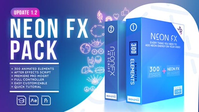300个涂鸦发光霓虹灯特效元素AE模板+脚本 Neon Fx Pack v1.2