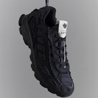 SFTM联名SHADOWTURF复古经典老爹鞋纯黑色黑武士三道杠运动鞋