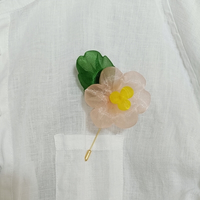 Organza aura欧根纱手工泡泡花橙花绿叶胸针小众可爱超仙文艺