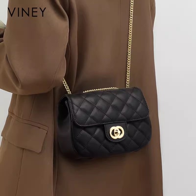 Viney包包女2026新款斜挎女包真皮夏季菱格今年流行小香风链条包