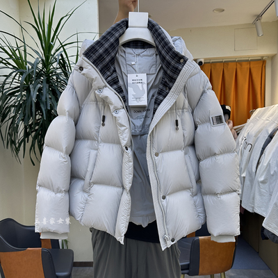 95%白鸭绒格子拼接羽绒服女短款