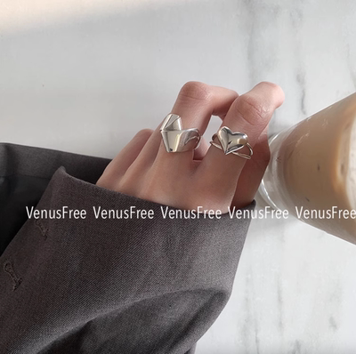 925纯银韩国爱心加粗立体戒指