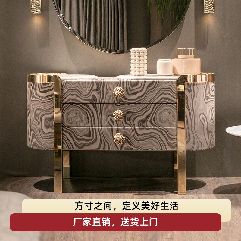 意式轻奢艺术玄关柜样板房走廊靠墙大理石餐边柜卧室创意储物柜