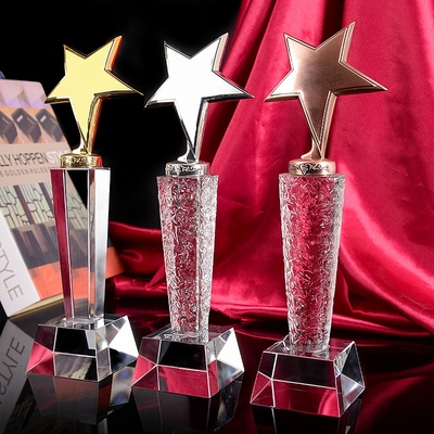 水晶奖杯定制年会奖杯现货定做金奖银铜奖杯奖牌金属五角星奖杯