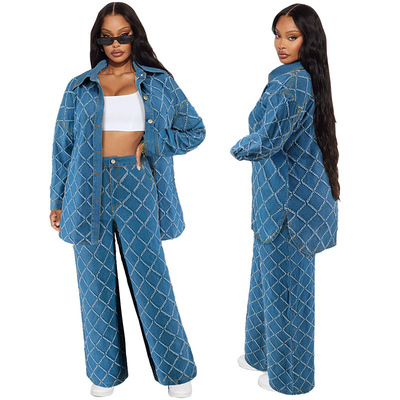 2026 Fashion women's new denim cardigan pants two-piece set
