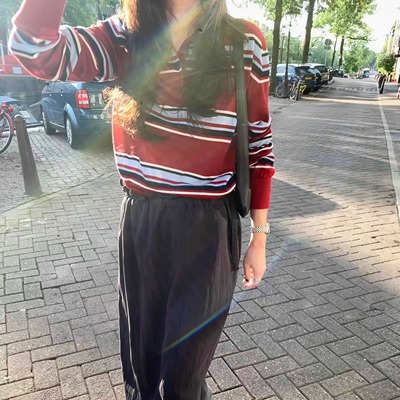 UNDERSON韩国东大门25秋冬新款polo领条纹套头时尚经典复古针织衫