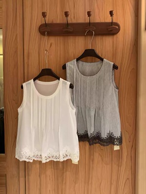 miluroom米鹿ouur80321韩系百搭甜美蕾丝拼接圆领无袖背心小衫女