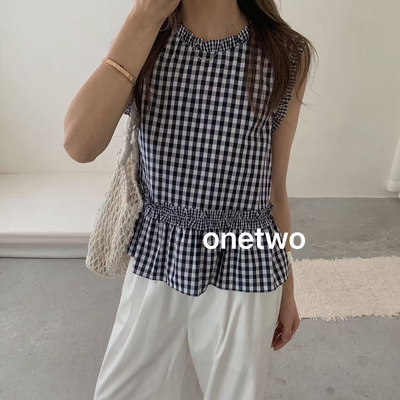 onetwo66111夏季木耳边格子衬衫
