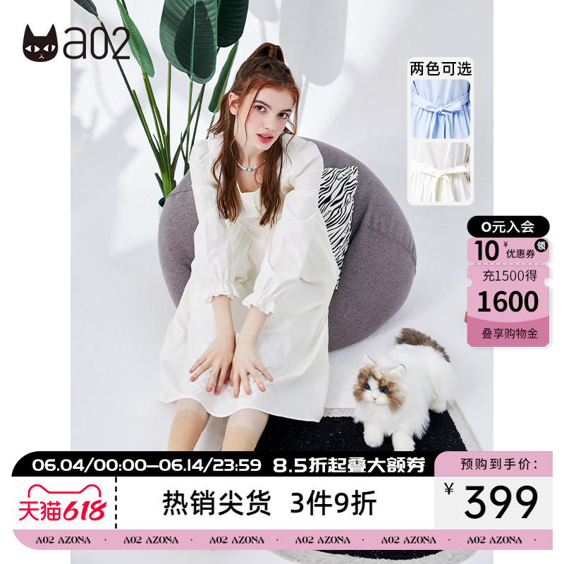 a02连衣裙女2025秋季新款休闲减龄方领系带连衣裙显瘦百搭长裙女