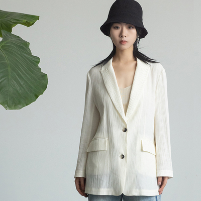 女性日记文艺长袖宽松西装外套