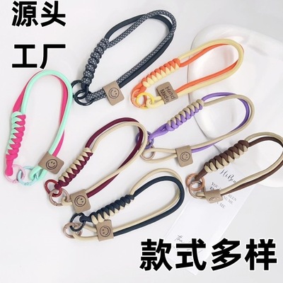 手机挂绳双层编织可爱笑脸手腕防丢便携手提链结实耐用夹片式百搭