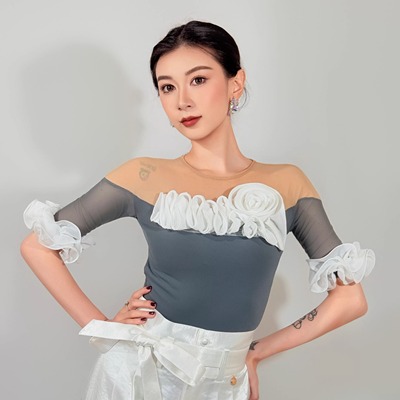 摩登舞25年新款夏季舞蹈练功服上衣双人舞练功服国标舞蹈M68