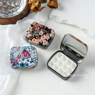 美甲水彩颜料连体翻盖小铁盒子彩绘胶调色盒24连格便携迷你调色盘