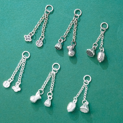 新款s925纯银国风复古祥云如意并蒂莲流苏吊坠diy项链银饰配件