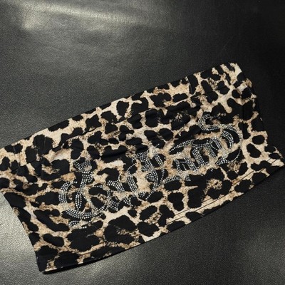 CATLADY 欧美风Heels钢管爵士豹纹抹胸字母烫钻上衣