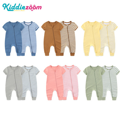 Kiddiezoom2025新款婴儿连体衣男女宝宝双头拉链哈衣爬服童装外贸