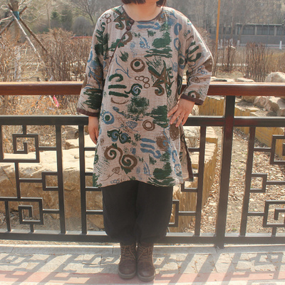 春秋大码休闲宽松棉麻雪蓝杉花衫