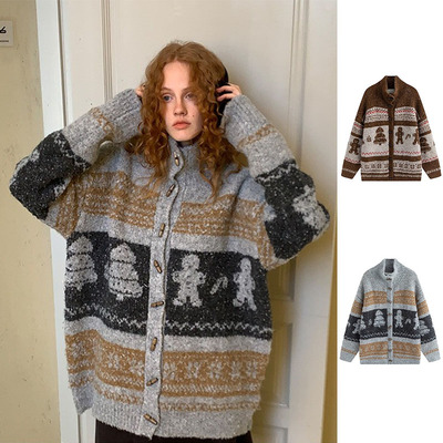 【现货】AndAnything小高领新年提花毛衣宽松姜饼人费尔岛开衫