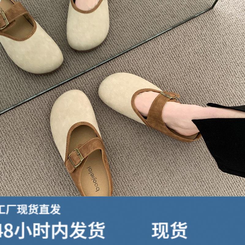 软底勃肯鞋拖鞋女春夏季外穿2025新款平底半托复古凉拖包头半拖鞋