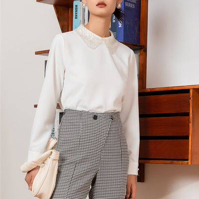 蔚雯百搭套头长袖雪纺衬衫