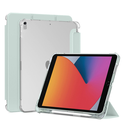 适用于IPad8平板保护套ipad2020新款带笔槽10.2透明三折苹果padA2430软硅胶ipadA2429防弯A2428气囊防摔A2270
