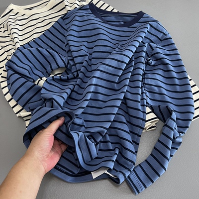 长袖休闲风棉女士撞色条纹