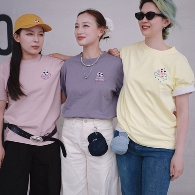 HiOneOne原创夏日水洗T恤半袖美式高街潮牌彩色短袖