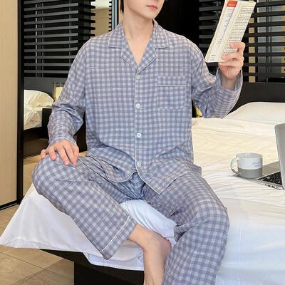 爸爸款莱赛尔棉春秋透气开衫睡衣