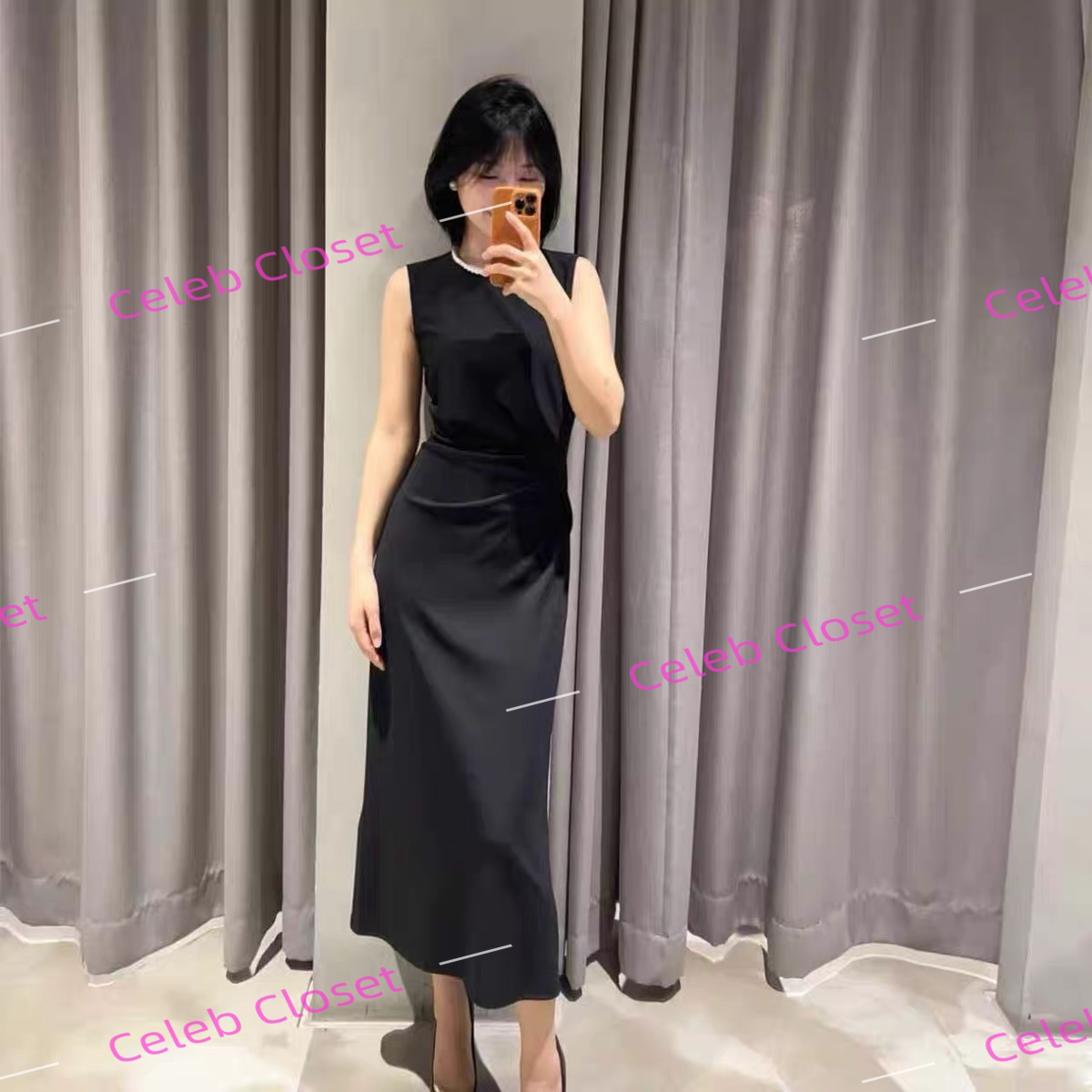 THEORY圆领无袖长款修身显瘦收腰聚酯纤维连衣裙M0725607