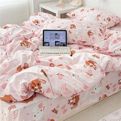 全棉四件套甜点兔学生宿舍三件套四季通用长绒棉粉色甜妹风床品