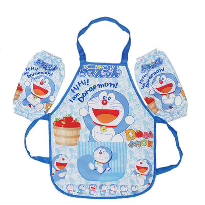 Doraemon 叮噹猫双层防水儿童围裙连套袖三件套 饭衣 画画衣