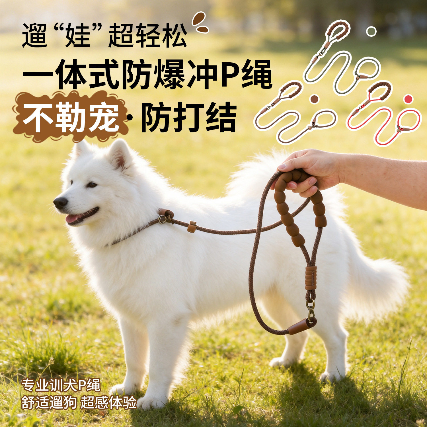 狗狗赛级P链P绳遛狗牵引绳外出防爆冲狗绳训犬专用狗链大中小型犬
