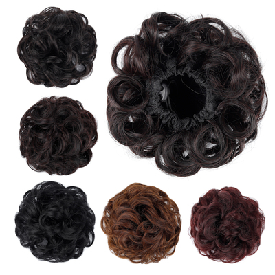 假发卷发发包拉绳凌乱丸子头Messy bun hair chignon for women