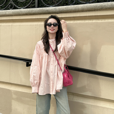 粉色打揽蝴蝶结刺绣衬衫