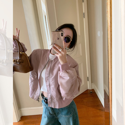 金苏一 粉色棒球服女2026春秋韩版宽松休闲短款机车外套chic上衣