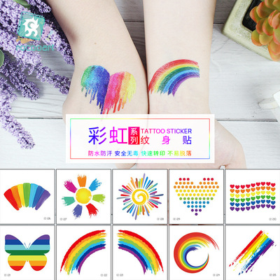 跨境热销彩虹纹身贴 渐变炫彩脸部纹身贴纸 时尚脸贴 临时文身贴