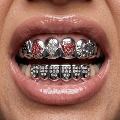 时尚扑克牌欧美热卖Hiphop嘻哈装饰牙套带钻金teeth gr欧美热卖