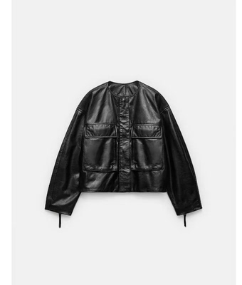 ZA家 新品 女装 ZW系列 5479/247黑色牛皮革夹克外套 5479247 800