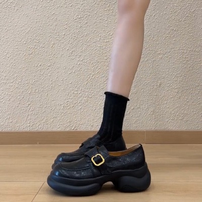 羊皮版~真皮黑色厚底松糕增高乐福鞋女百搭通勤英伦风小皮鞋单鞋