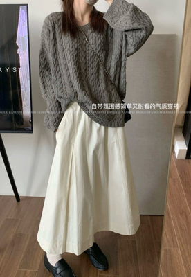 韩国st*t 日系松弛感复古文艺挺括质感洗水棉大摆A字裙工装裙包邮