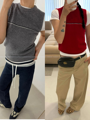 at家～秋冬叠穿爱物！ 复古洋气撞色修身百搭羊毛针织毛衣马甲女