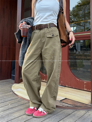 HEID*酷女孩 全棉水洗复美式工装裤弯刀裤百搭休闲裤女