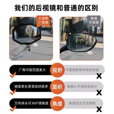 电动踏板摩托车后视镜大视野超广角改装件通用倒车反光镜uy125afr