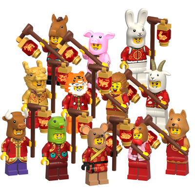 中国积木十二生肖鼠牛龙蛇卡通动物第三方KDL854拼插积木人仔玩具